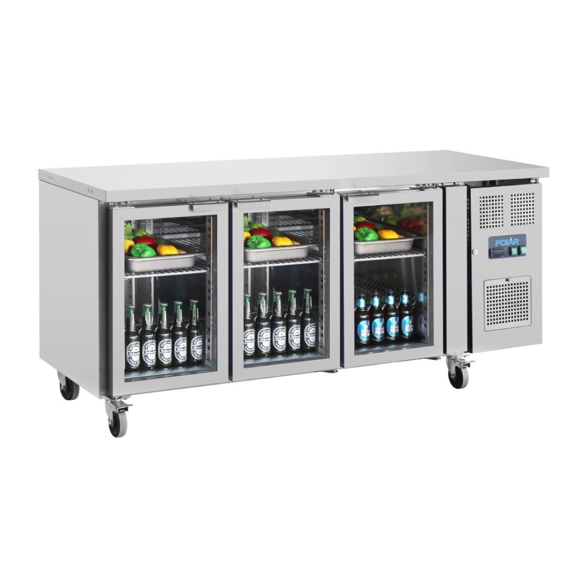 Polar UA024 U-Series 3 Door Counter Fridge with Glass Doors - Caterkwik ...